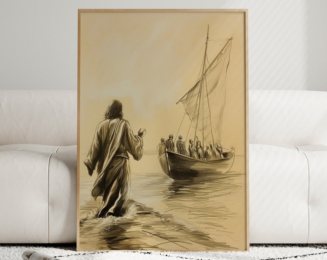DOPAPRINT Jesus Walking On Water Poster By Wallency - Sketch Drawing ...