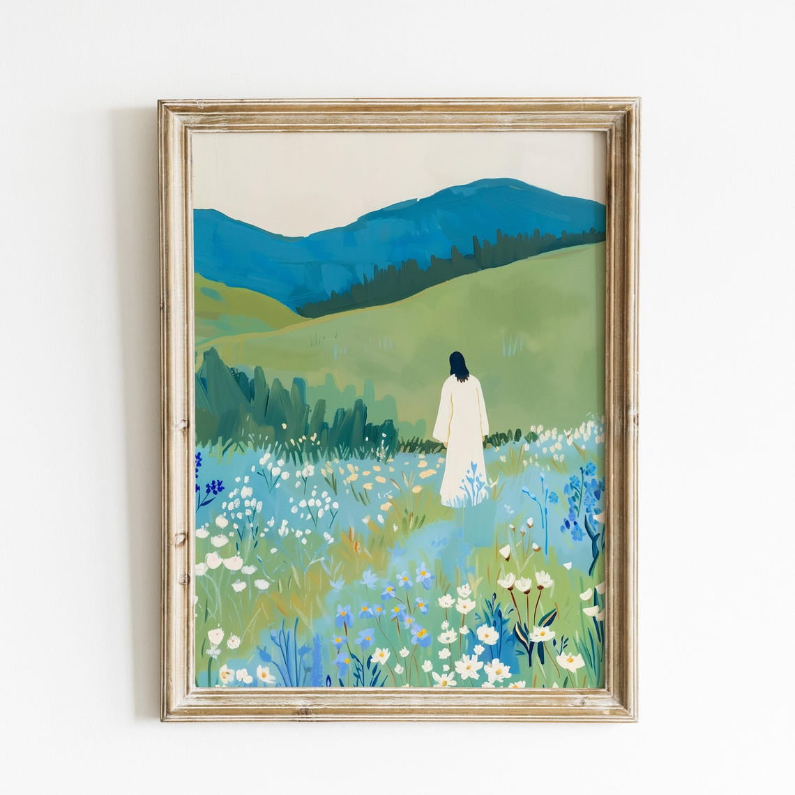 DOPAPRINT Jesus Walking In Wildflower Field Wall Art Print, Christian ...