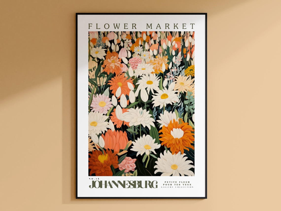 DOPAPRINT Johannesburg Flower Market Poster, Botanical Wall Art, Orange ...
