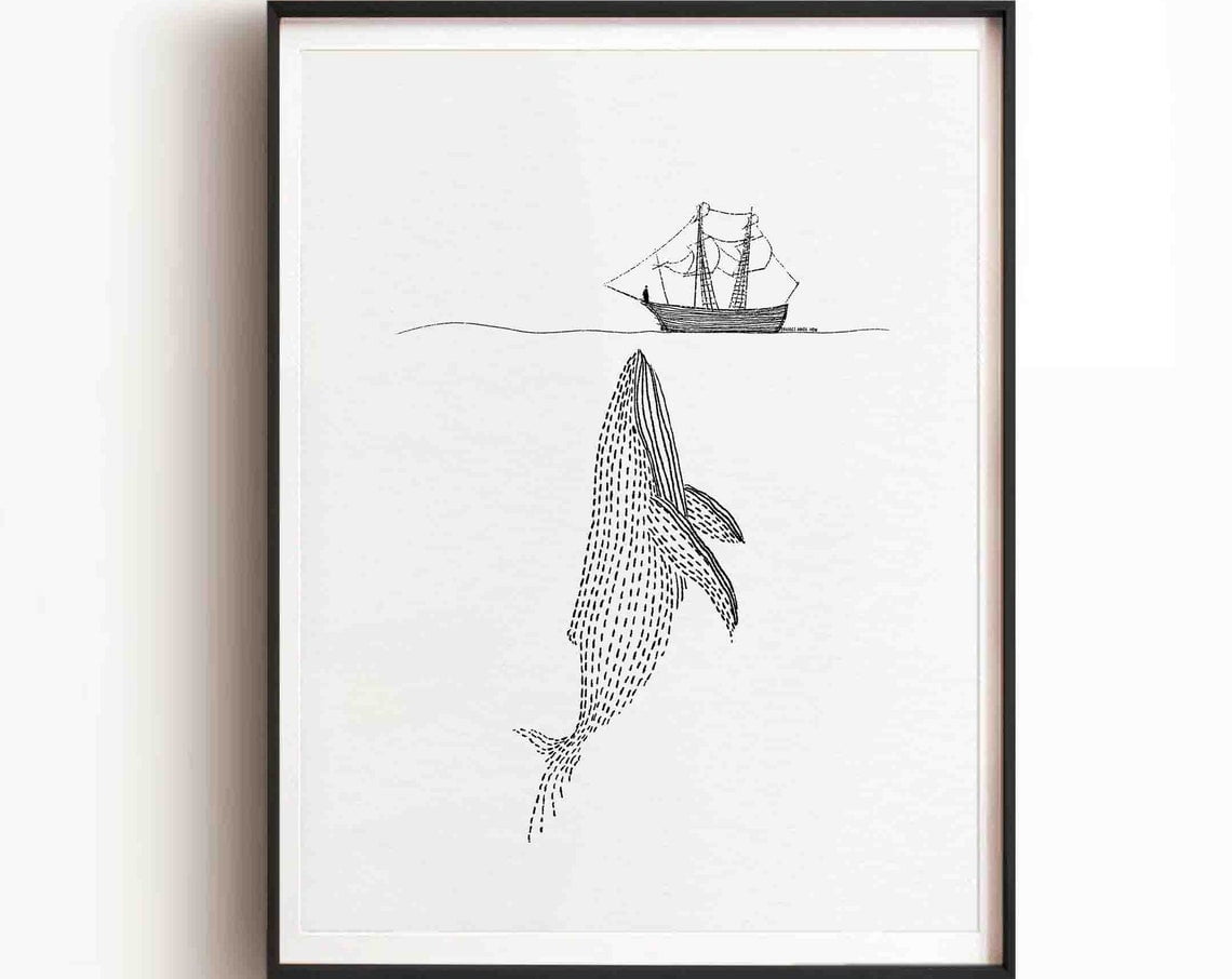 DOPAPRINT Jonah And The Whale, Minimalist Bible Print Big Fish ...
