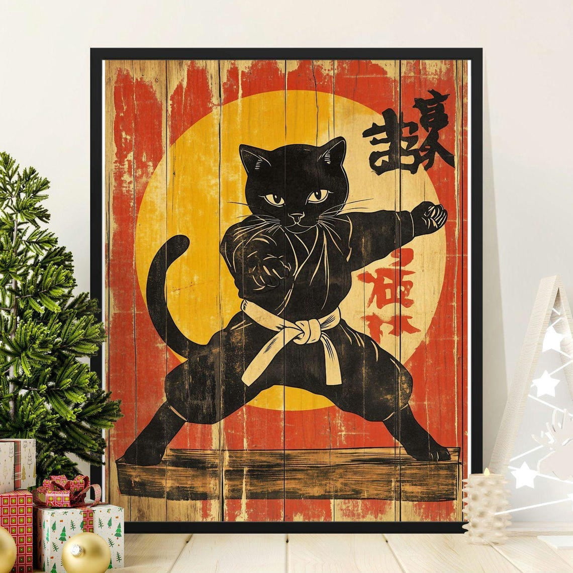 DOPAPRINT Karate Cat Vintage Style Poster, Fighting Cat Wall Art ...