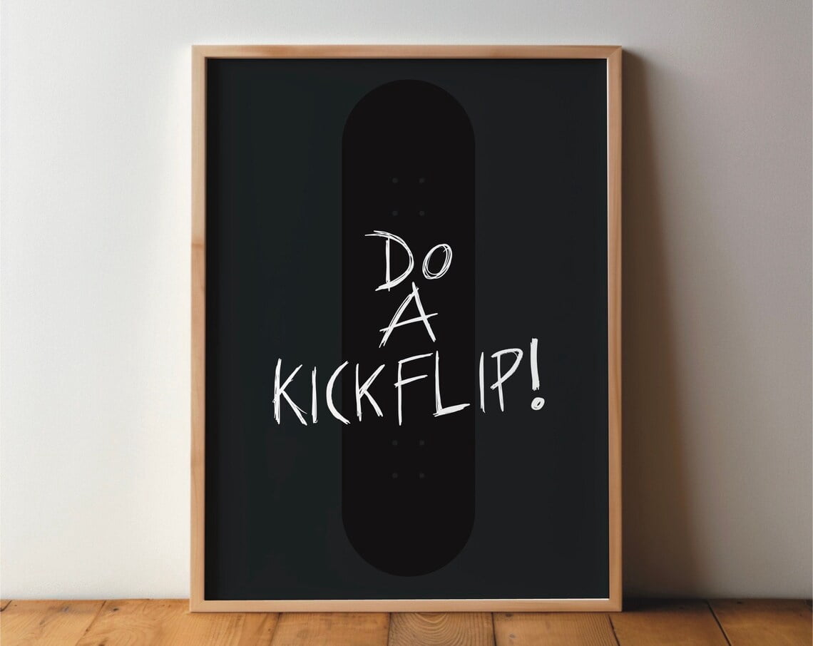 DOPAPRINT Do A Kickflip Poster Skateboard Skateboarding Black White ...