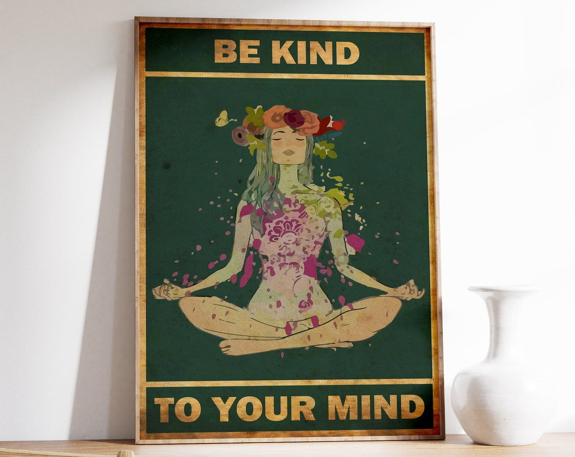 DOPAPRINT Be Kind To Your Mind Poster, Yoga Print, Floral Poster, Floral Print, Garden Art, Wall ...