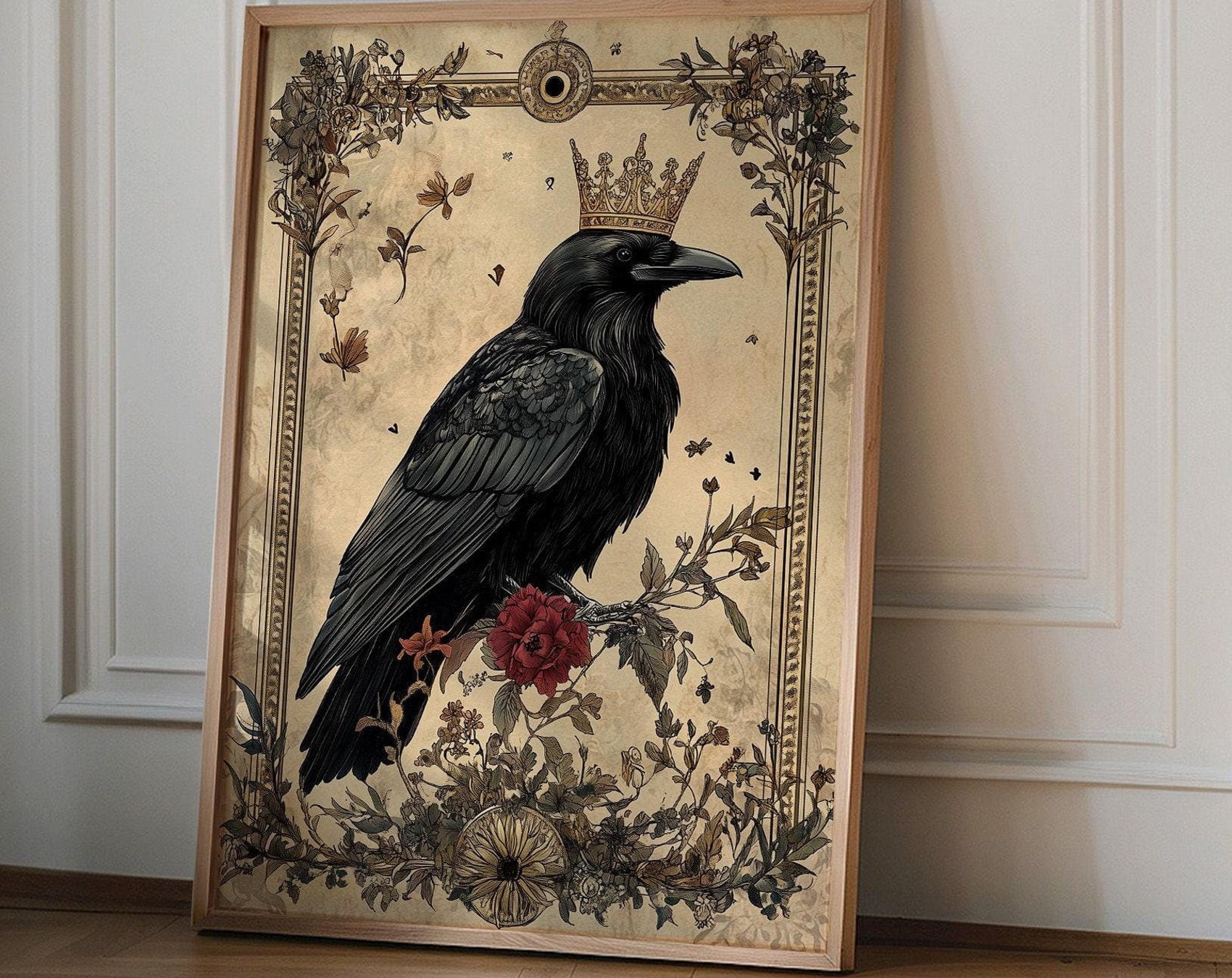 DOPAPRINT King Raven Norse Folk Art Poster, Mystical Moon Wall Poster ...