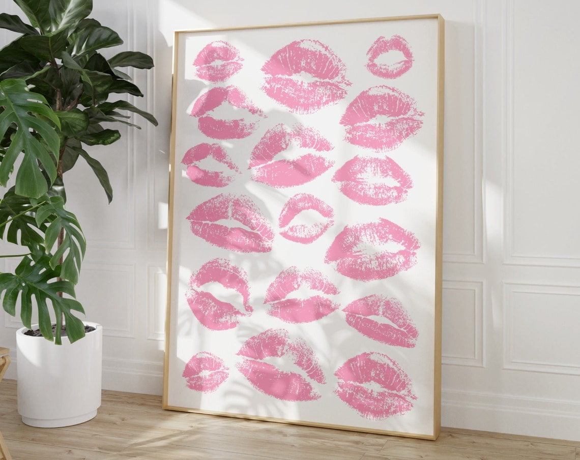 DOPAPRINT Kiss Lips Wall Art, Pink Lips Print, Trendy Dorm Poster ...