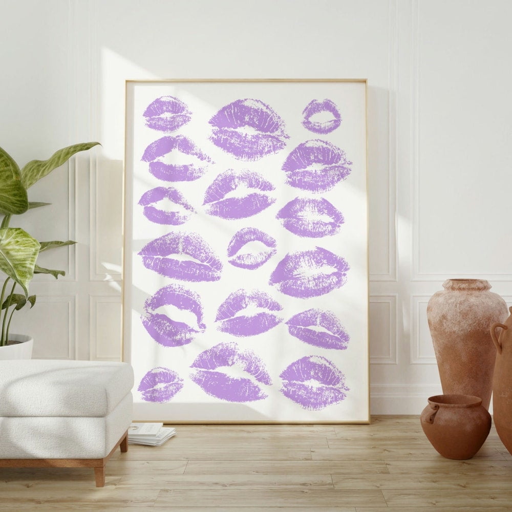 DOPAPRINT Kiss Lips Wall Art, Purple Lips Print, Trendy Digital Prints ...