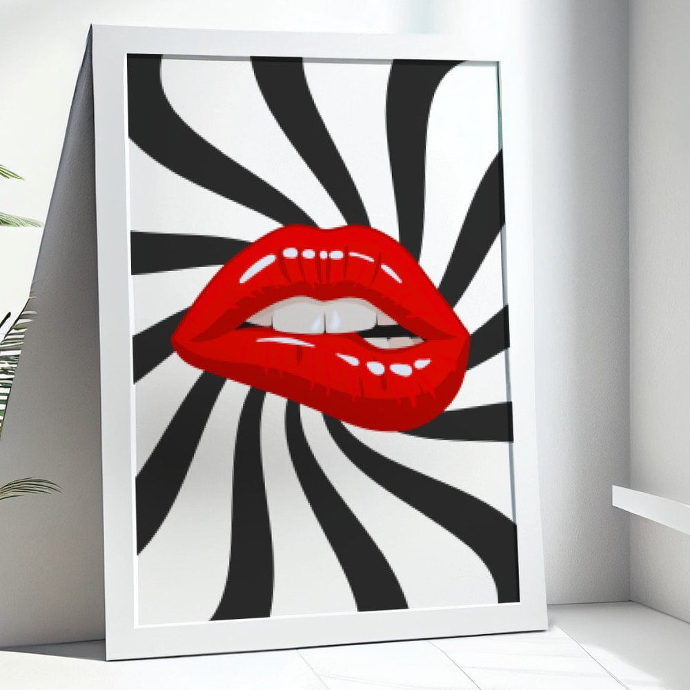 DOPAPRINT Kiss Lips Wall Art, Red Lips Print, Trendy Digital Prints ...