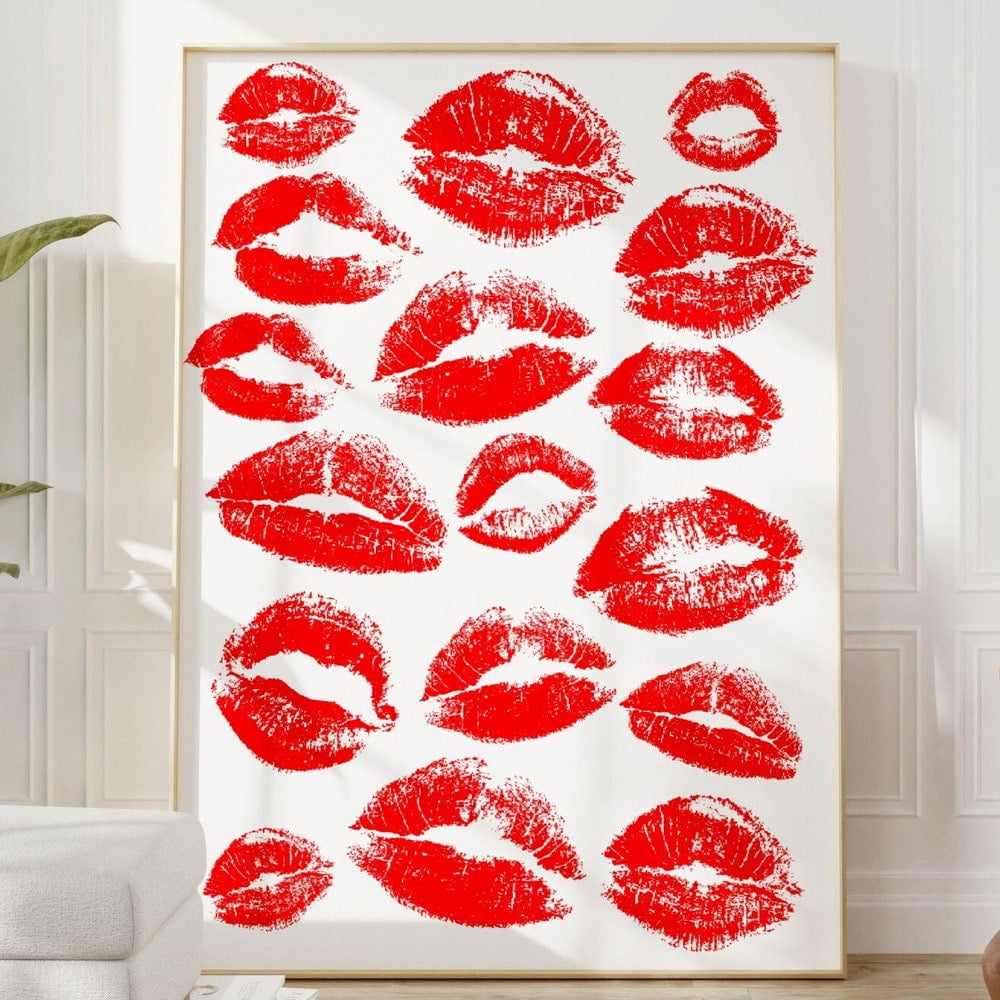 DOPAPRINT Kiss Lips Wall Art, Red Lips Print, Trendy Digital Prints ...