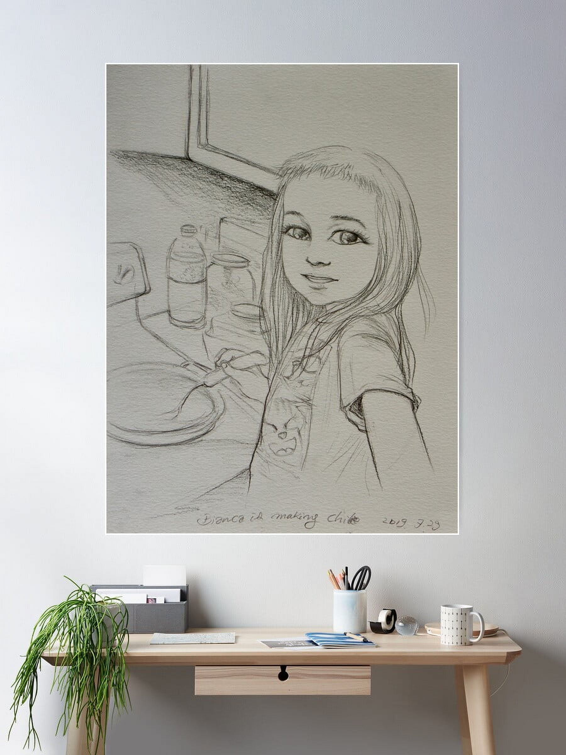 DOPAPRINT Kitchen Helper (Pencil Drawing) Poster Wall Art, Modern Wall ...