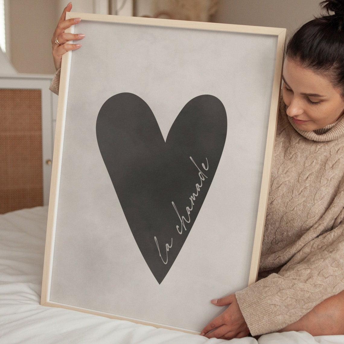 DOPAPRINT La Chamade Heart Wall Art Print, My Wildly Beating Heart, Black Trendy Retro Art ...