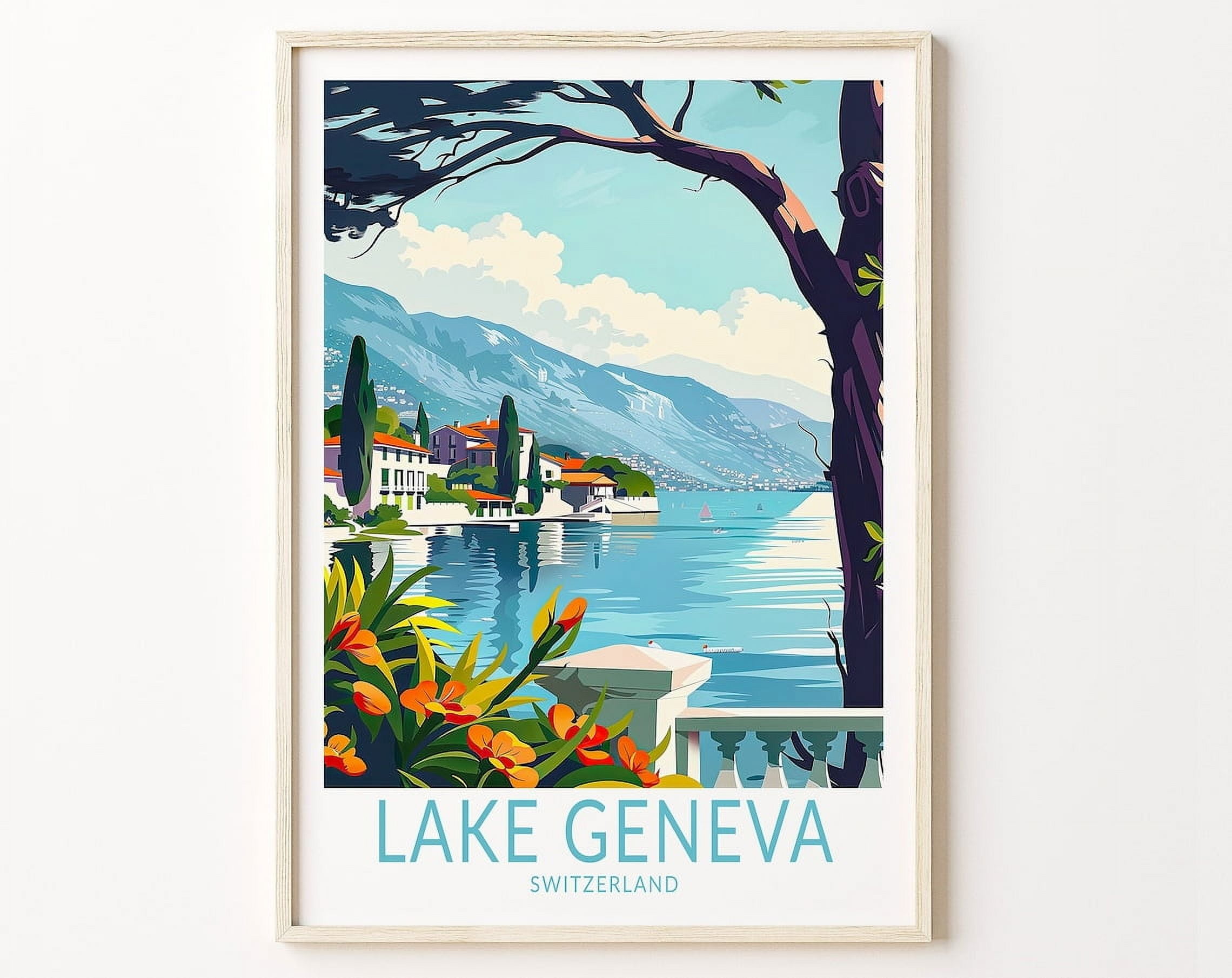 DOPAPRINT Lake Geneva Travel Poster, Switzerland Wall Art, Lake Geneva ...