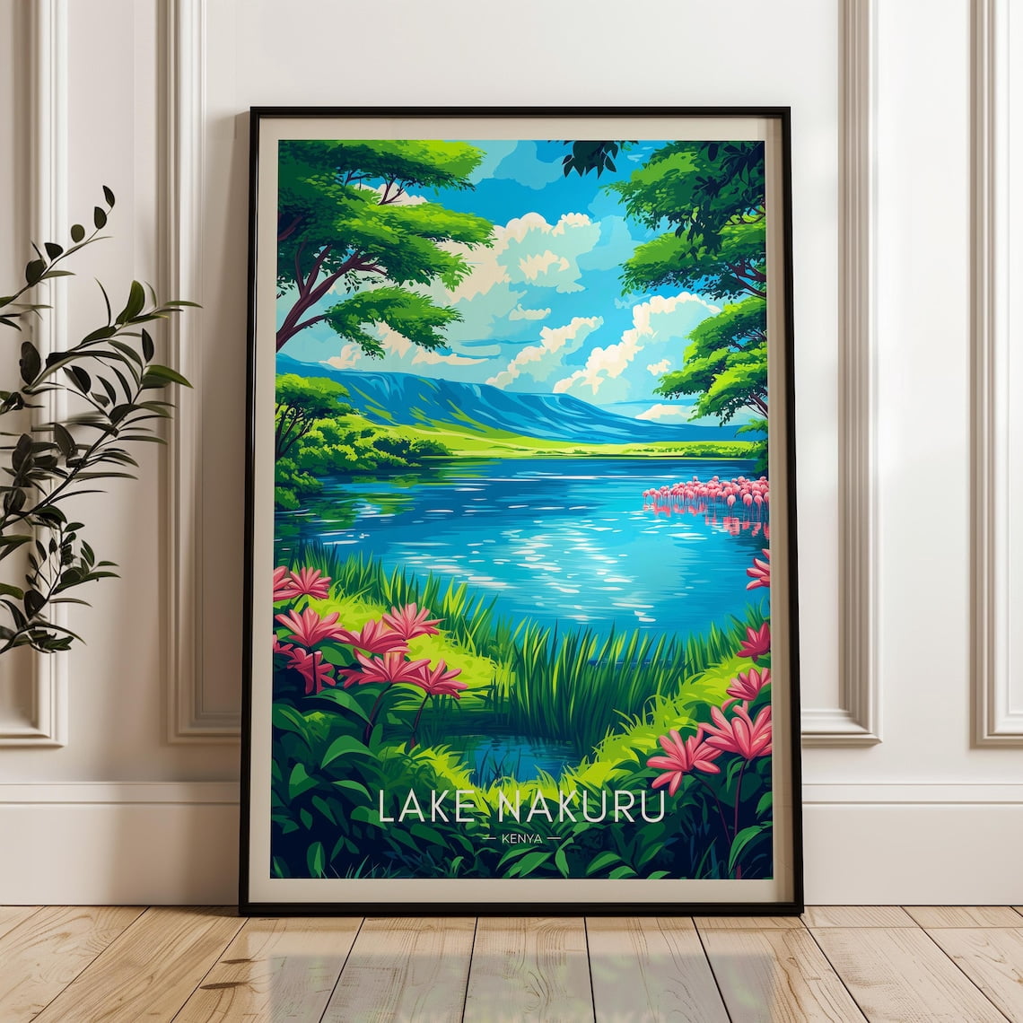 DOPAPRINT Lake Nakuru Travel Poster - Kenya Wall Art Print, Flamingo ...