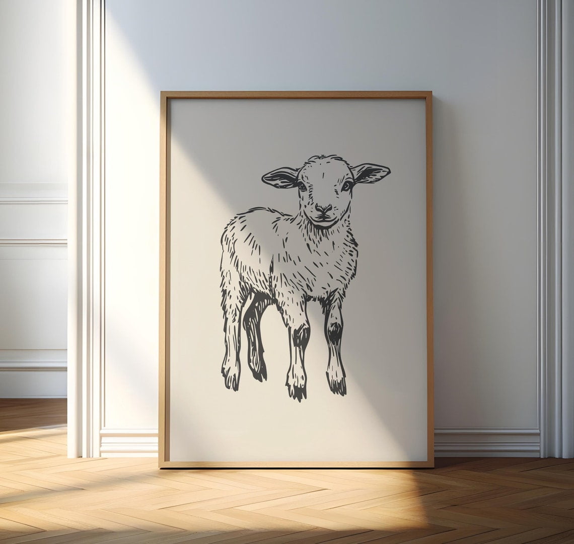 DOPAPRINT Lamb Vintage Print, Sheep Retro Poster, Nursery Wall Art ...