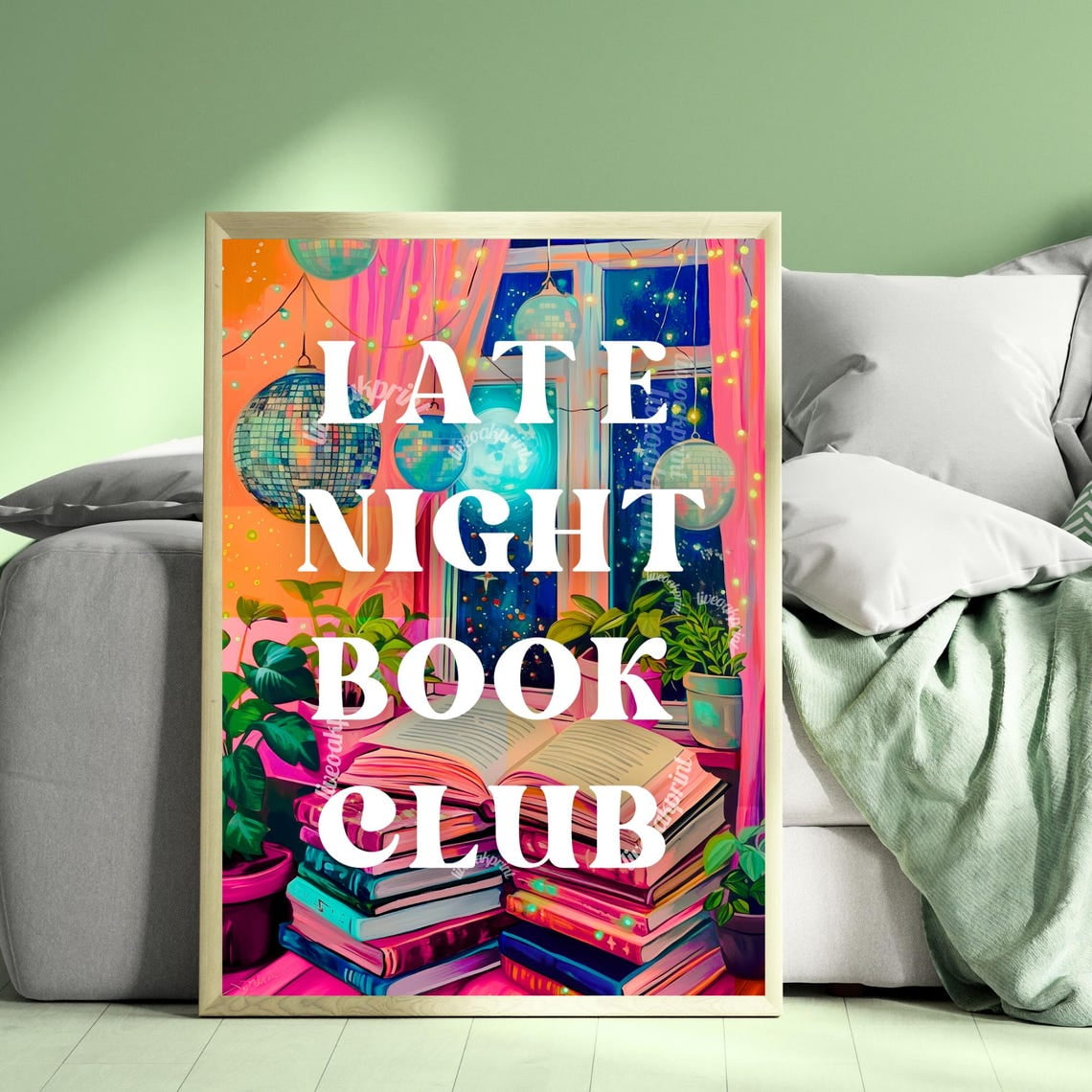DOPAPRINT Late Night Book Club Sign - Disco Reading Print - Trendy ...