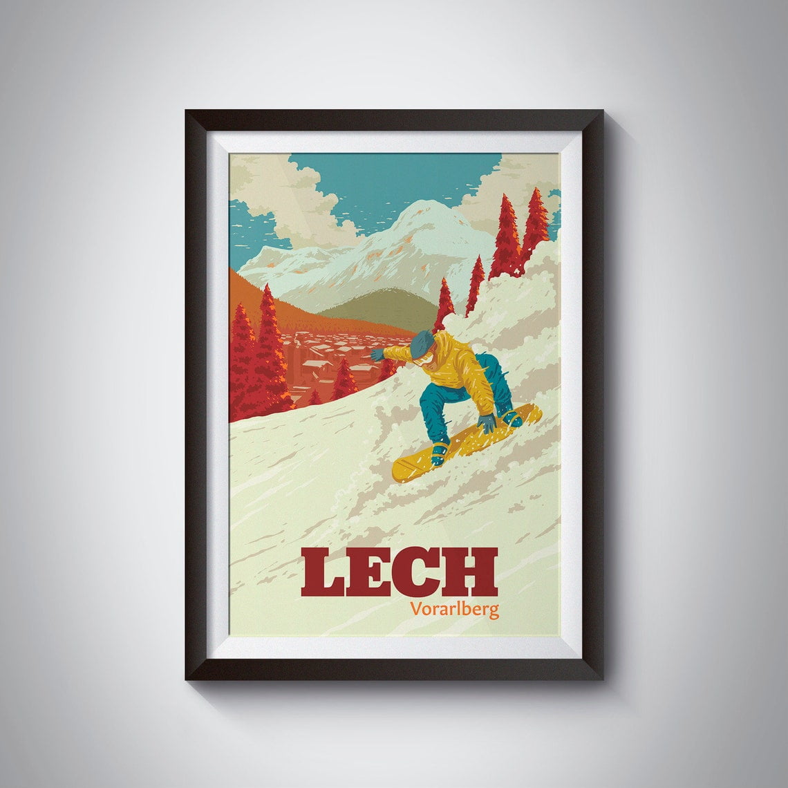 DOPAPRINT Lech Snowboarding Poster, Austria Skiing Print, Vorarlberg ...