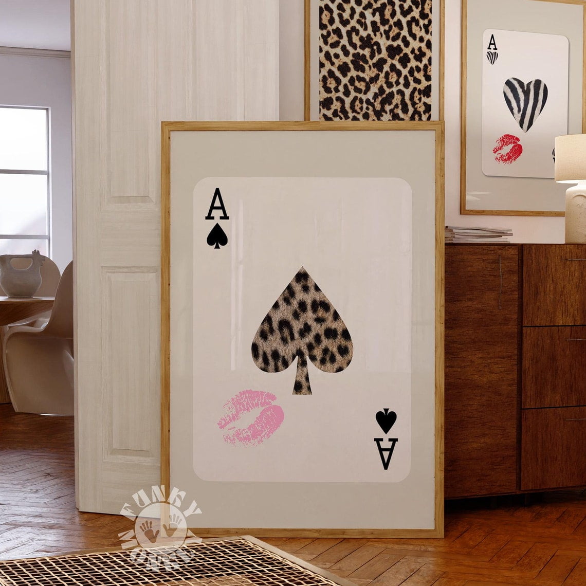 DOPAPRINT Leo.pard Ace Of Spades Playing Card Print, Pink Kiss Lips Poster, Retro , Trendy Wall ...