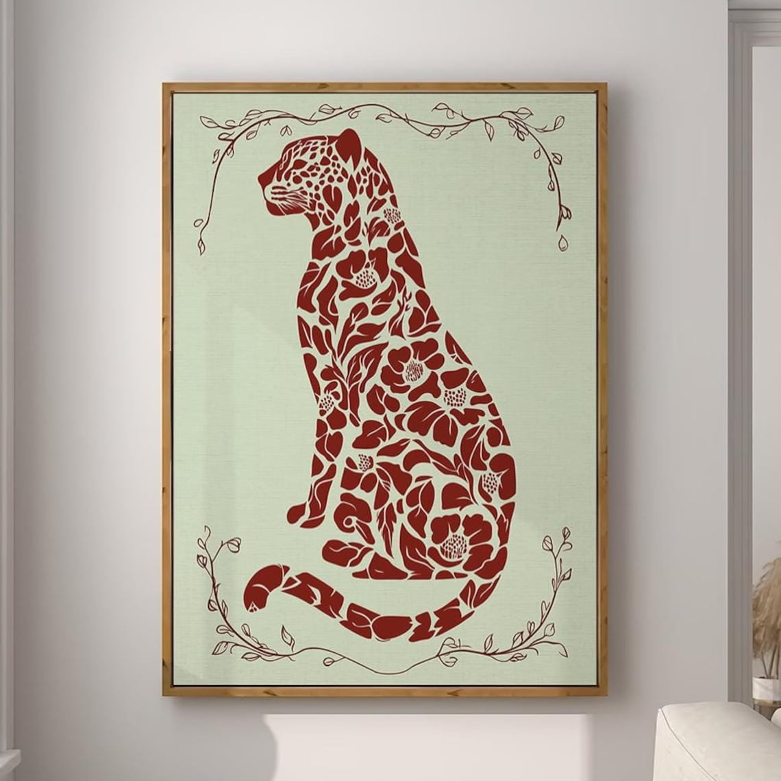 DOPAPRINT Leo.pard Floral Silhouette Eclectic Animal Portrait Print ...