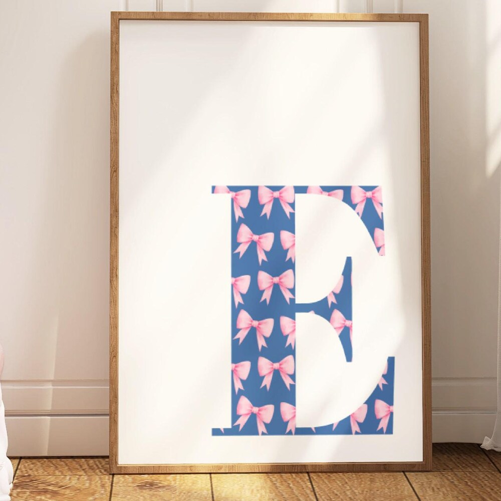 DOPAPRINT Letter E Poster, Pink Bow Print, Preppy Wall Art, Blue E ...