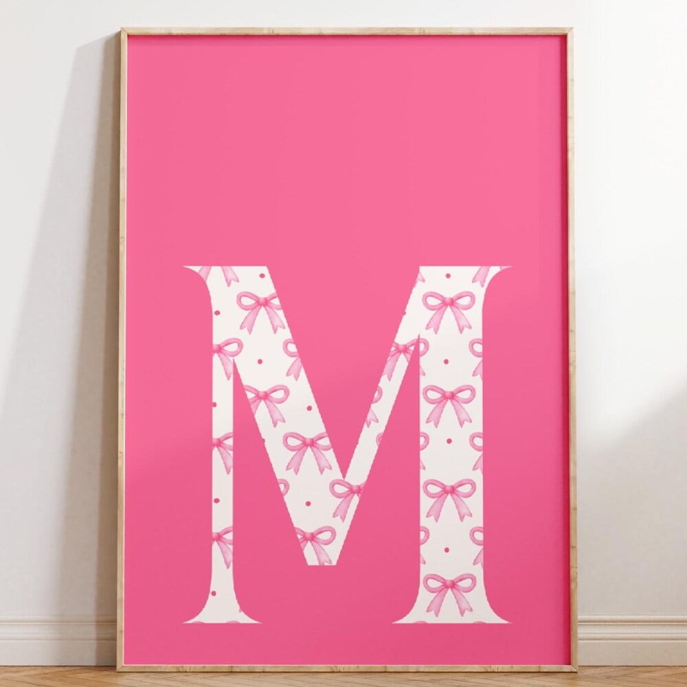 DOPAPRINT Letter M Initial Poster Pink Preppy Bow Wall Art M Initial ...