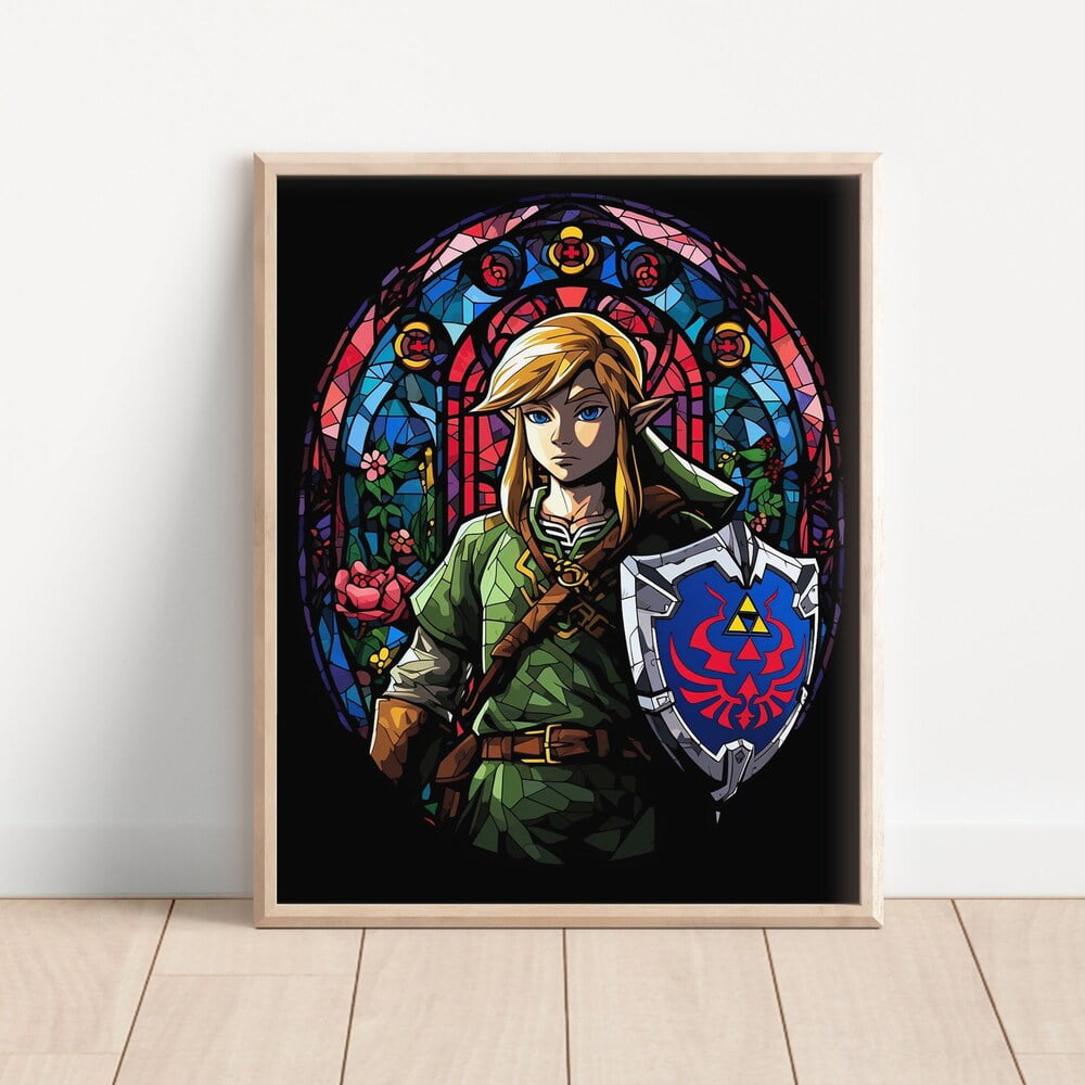 DOPAPRINT Link Inspired Stained Glass Art Print, Legend Of Zelda Art ...