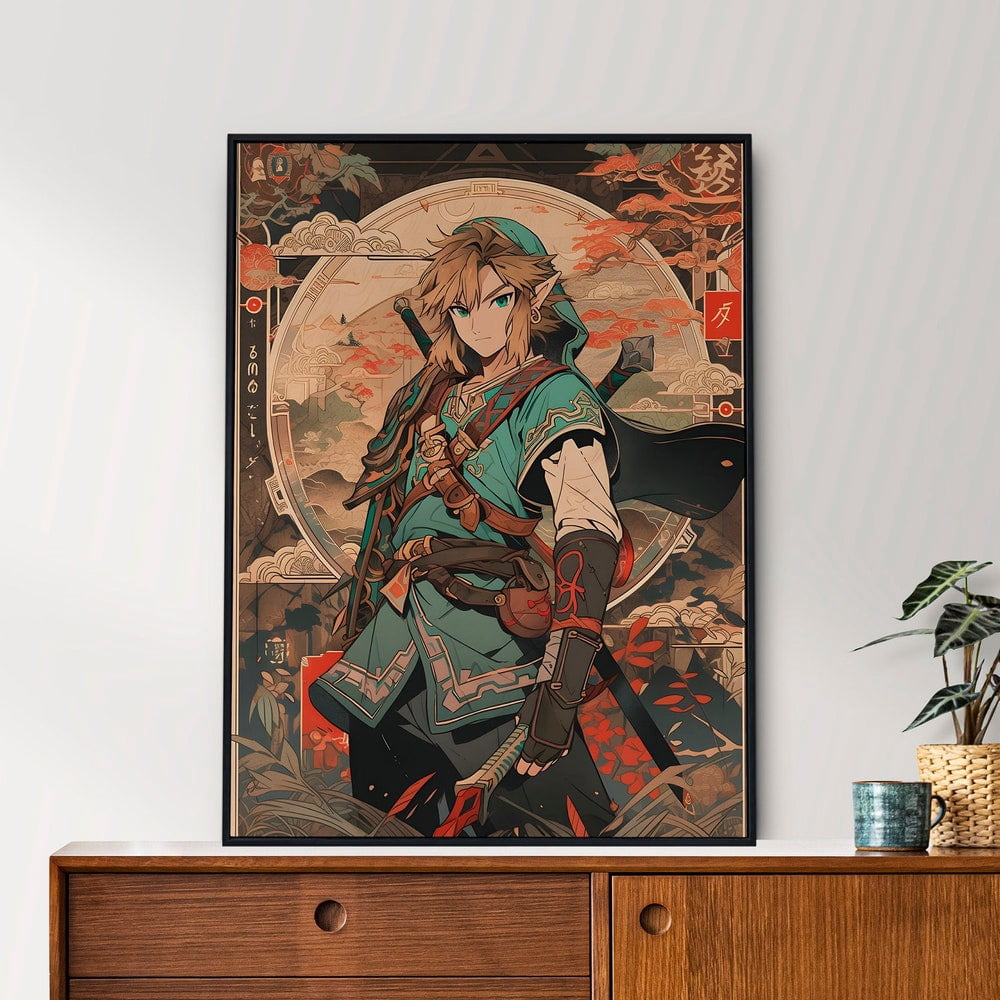 DOPAPRINT Link, Legend Of Zelda, Japanese Tapestry Style, Anime Poster ...