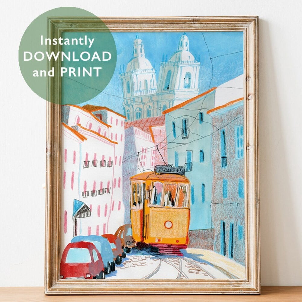 DOPAPRINT Lisbon Travel Poster - Lisbon Scene Art Print - Hand-Drawn ...