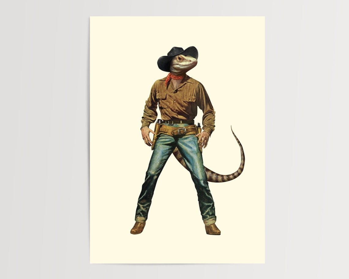 DOPAPRINT Lizardboy (Cowboy, Trippy Wall Art, Retro Art, Animal Art ...