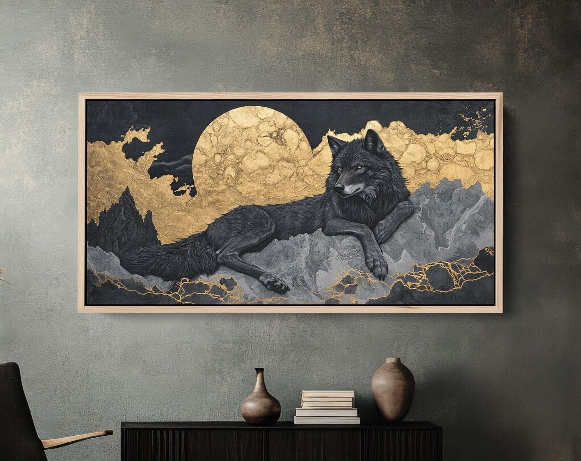 DOPAPRINT Lone Wolf Contemporary, Black And Gold Wolf, Wolf Moon NO ...