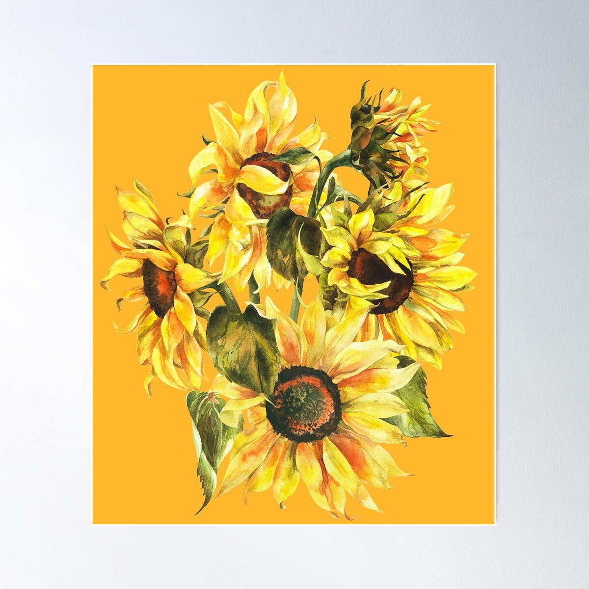 DOPAPRINT Loose Watercolor Sunflowers Poster Wall Art, Modern Wall Decor NO FRAMED POSTER, Wall ...