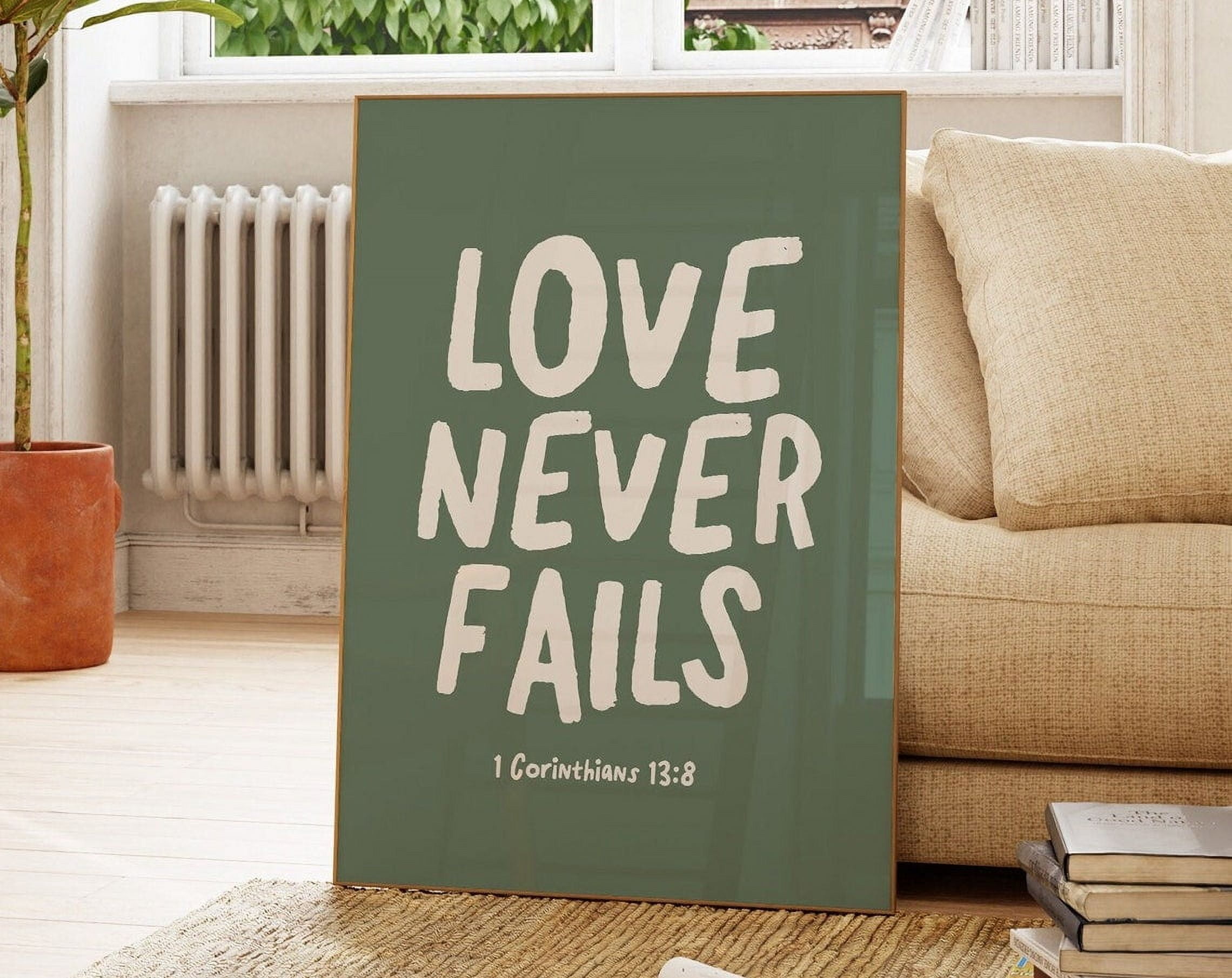 DOPAPRINT Love Never Fails Christian Wall Art Wedding Gift Bible Verse ...