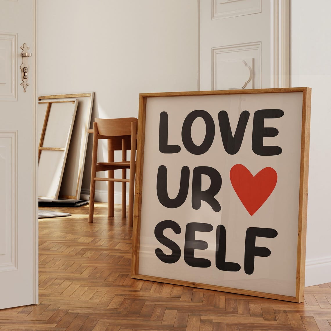 DOPAPRINT Love Yourself Wall Art, Retro Poster, Apartment Decor, Black Square Print, Dorm Room ...