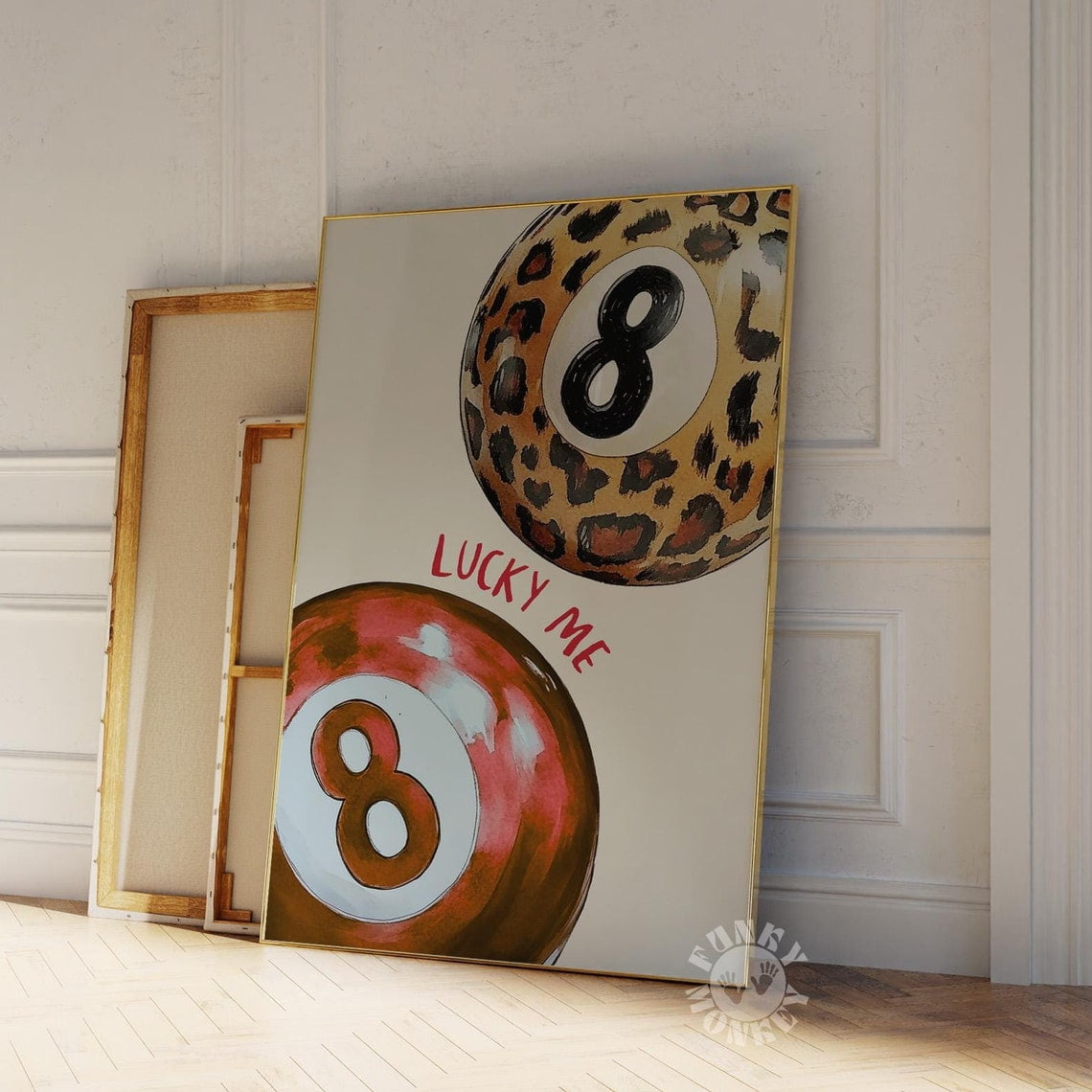 DOPAPRINT Lucky Me 8 Ball Print, Red Leo.pard Digital Print, Retro Eight Ball Billiard Poster ...