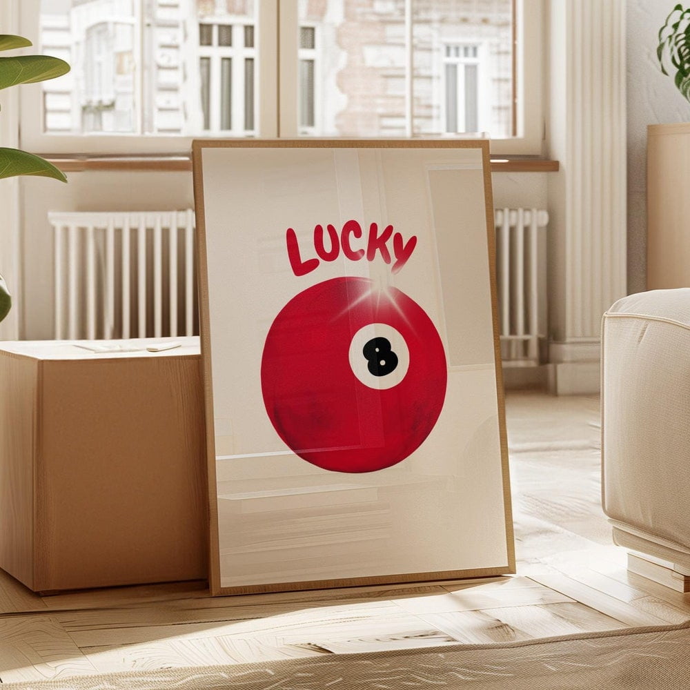 DOPAPRINT Lucky 8 Ball Wall Art Vintage Pool Ball Print Red Pool Ball ...