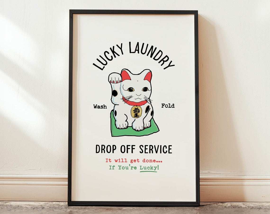 DOPAPRINT Lucky Cat Laundry Print Utility Room Art Laundry Room Wall ...