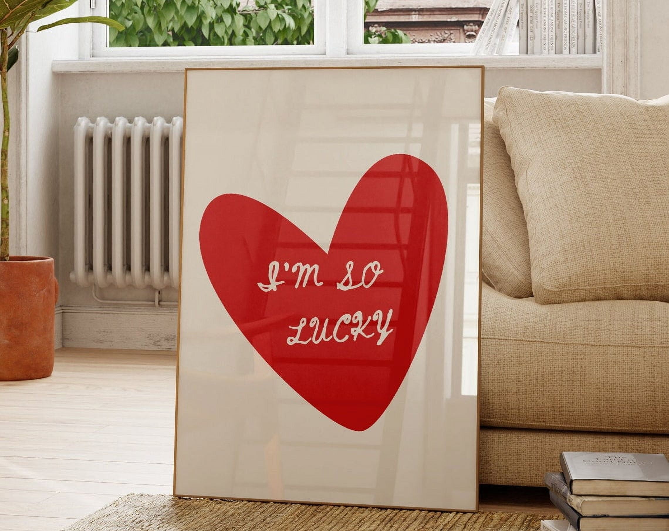 DOPAPRINT I'M So Lucky Print, Red Heart Print, Affirmation Wall Art ...