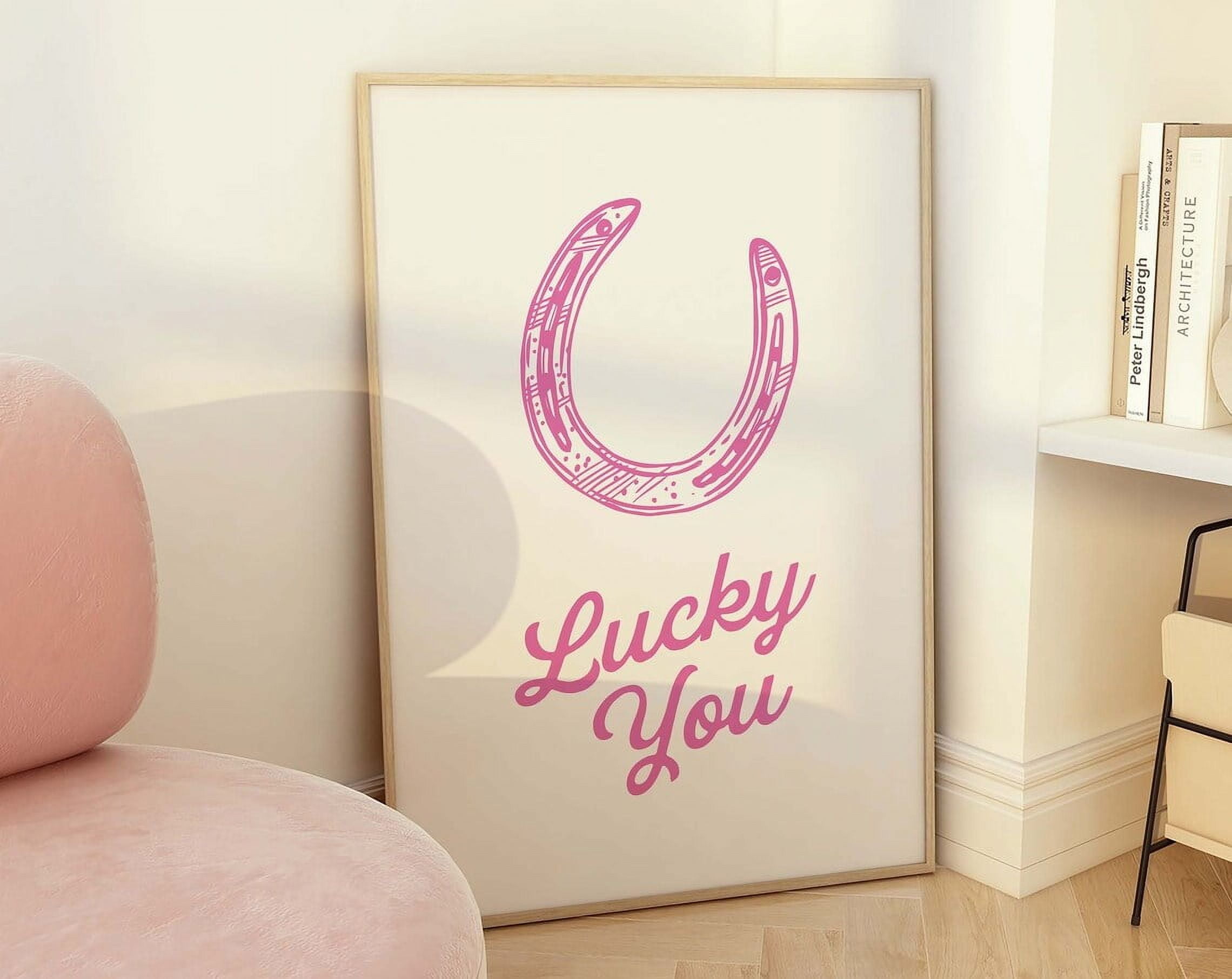DOPAPRINT Lucky You Print, Art, Retro Pink Wall Art, Country Western ...