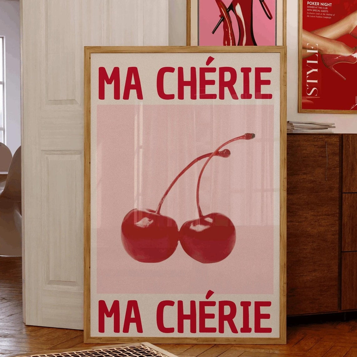 DOPAPRINT Ma Cherie Poster, Pink Red Art, French Wall Decor, Cherry Poster, 70S Wall Print ...