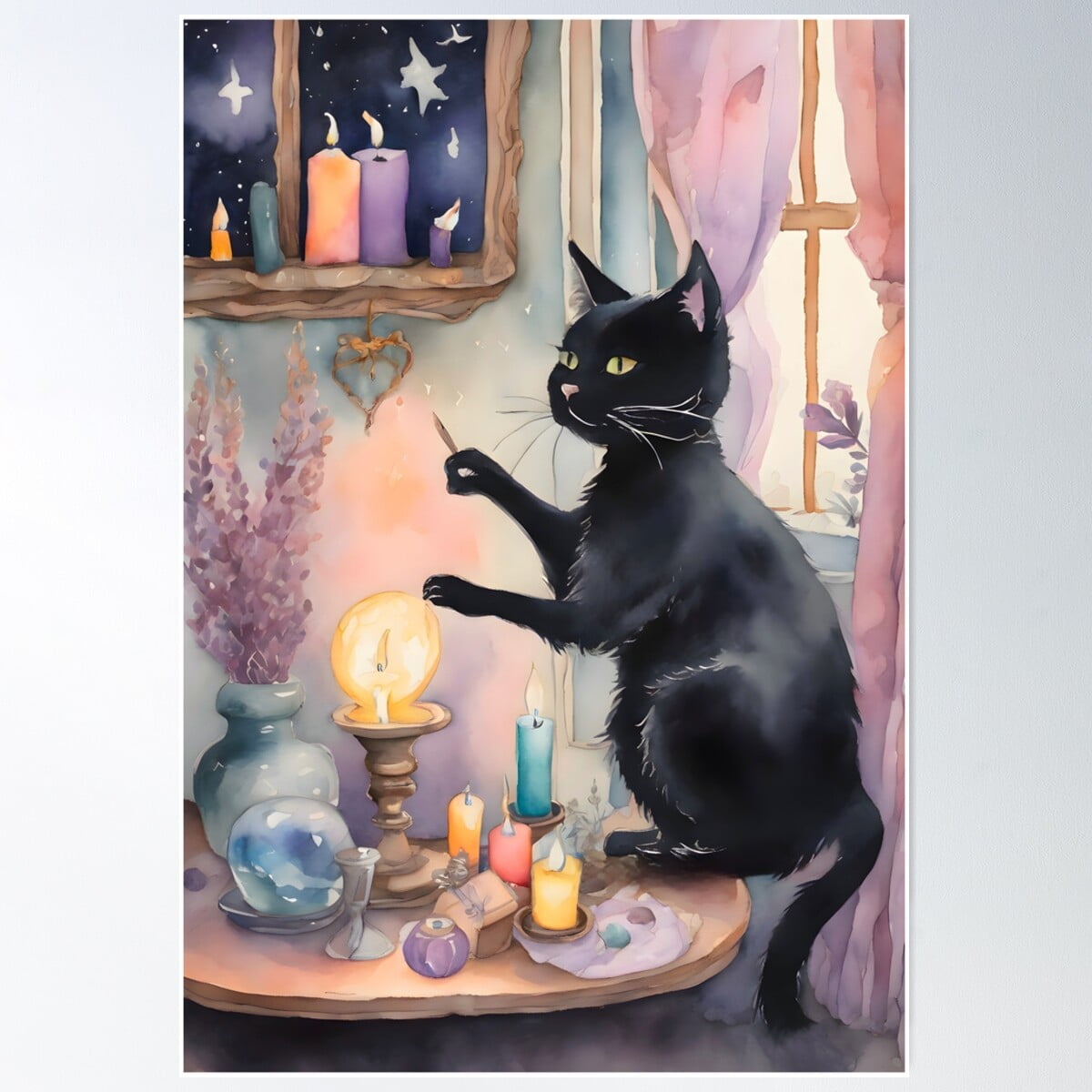 DOPAPRINT Magical Black Cat Casting A Spell Poster Wall Art, Bedroom NO ...