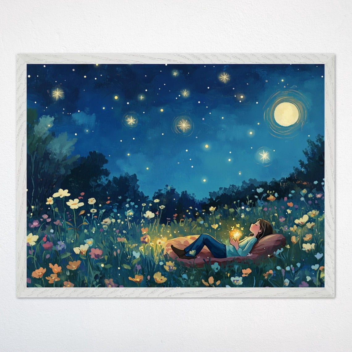 DOPAPRINT Magical Wildflower Night Sky Wall Art, Dreamy Celestial ...