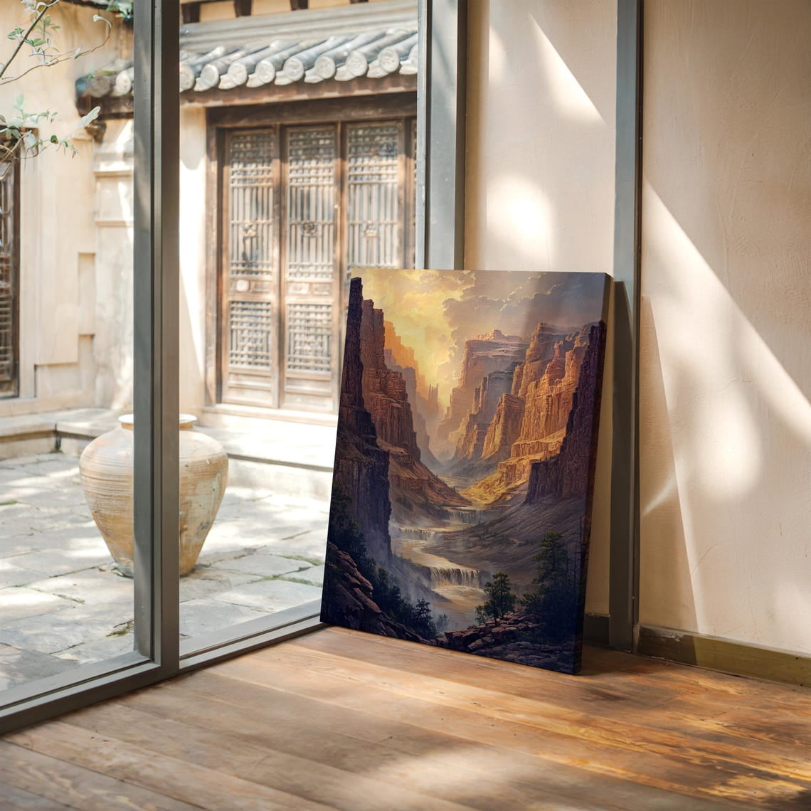 DOPAPRINT Majestic Canyon Landscape Painting Waterfall Valley Wall Art ...