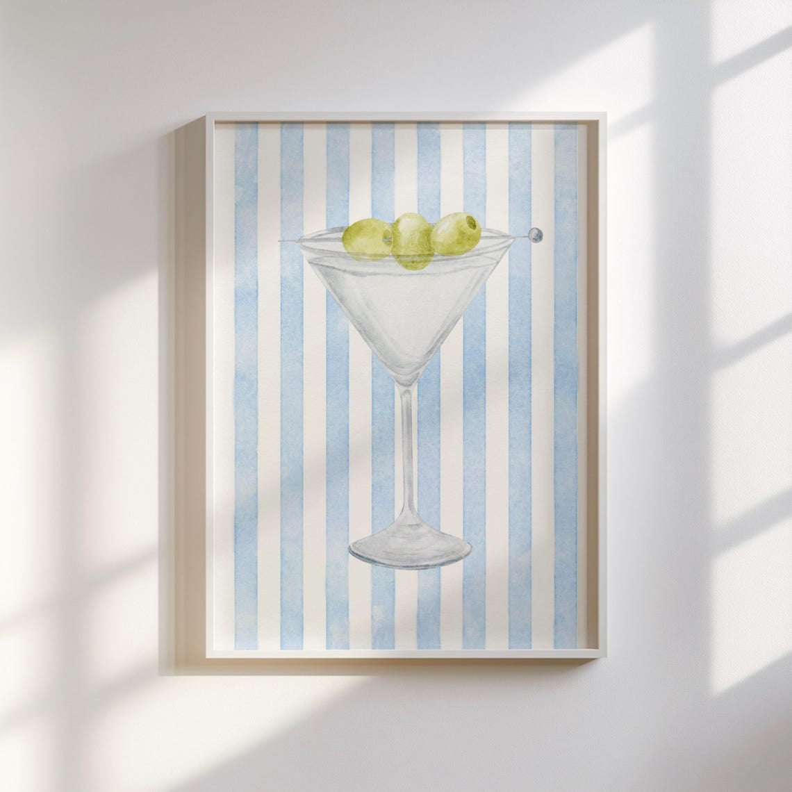 DOPAPRINT Martini Wall Art (Blue) - Pastel Cocktail Stripped Wall Art ...