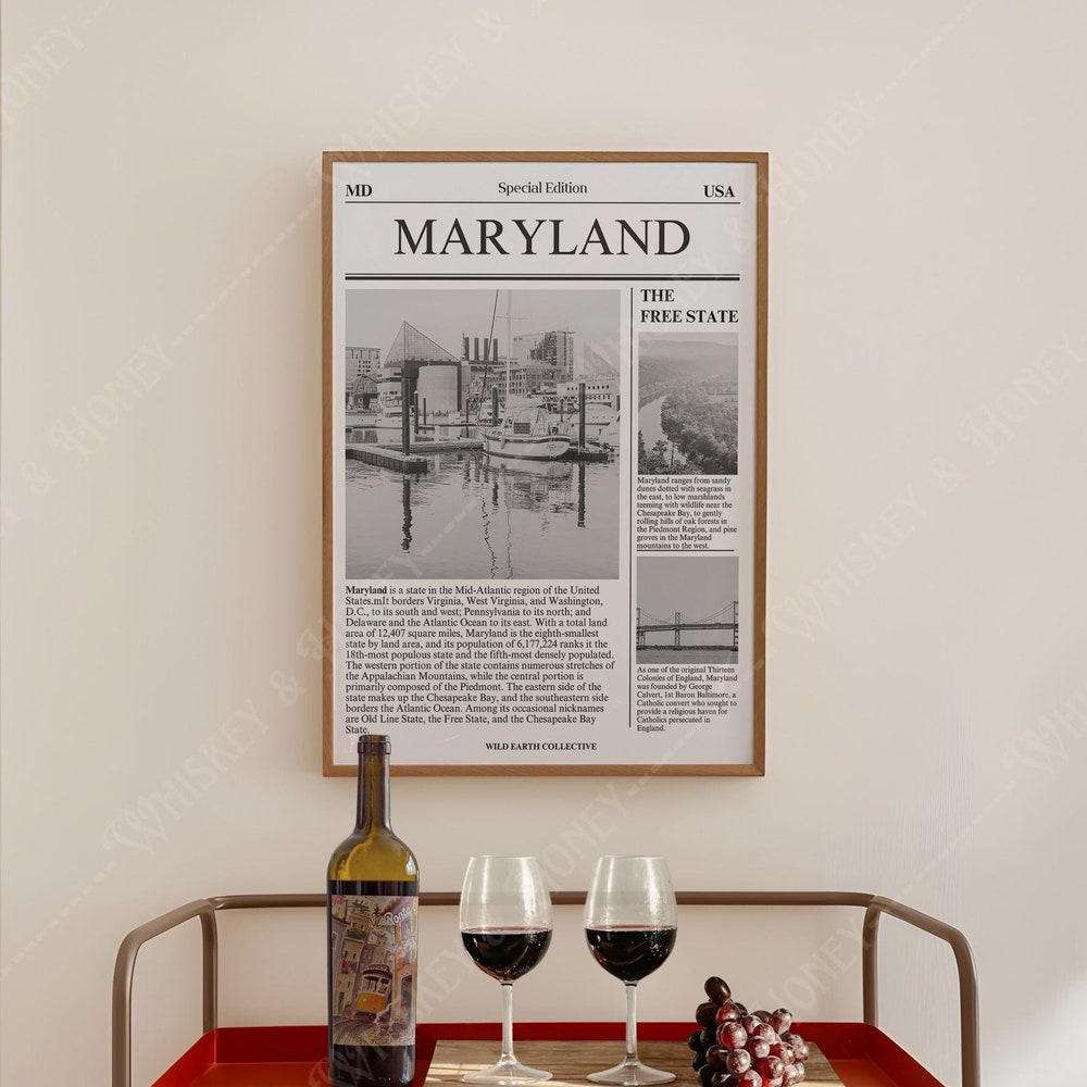 DOPAPRINT, Maryland State Art Poster, Newspaper Art, Black and White ...
