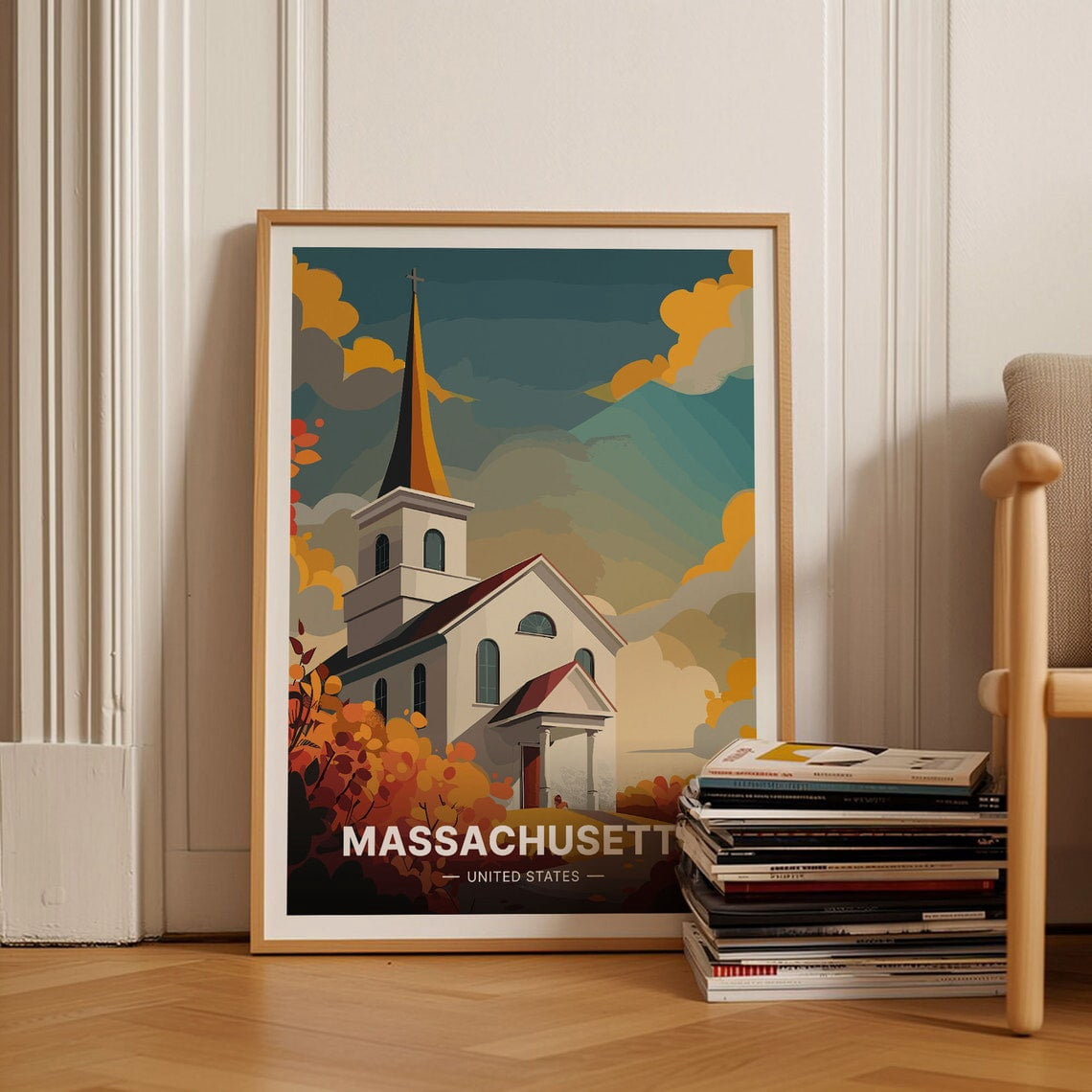 DOPAPRINT Massachusetts Retro Travel Poster, Usa State Art, Home ...