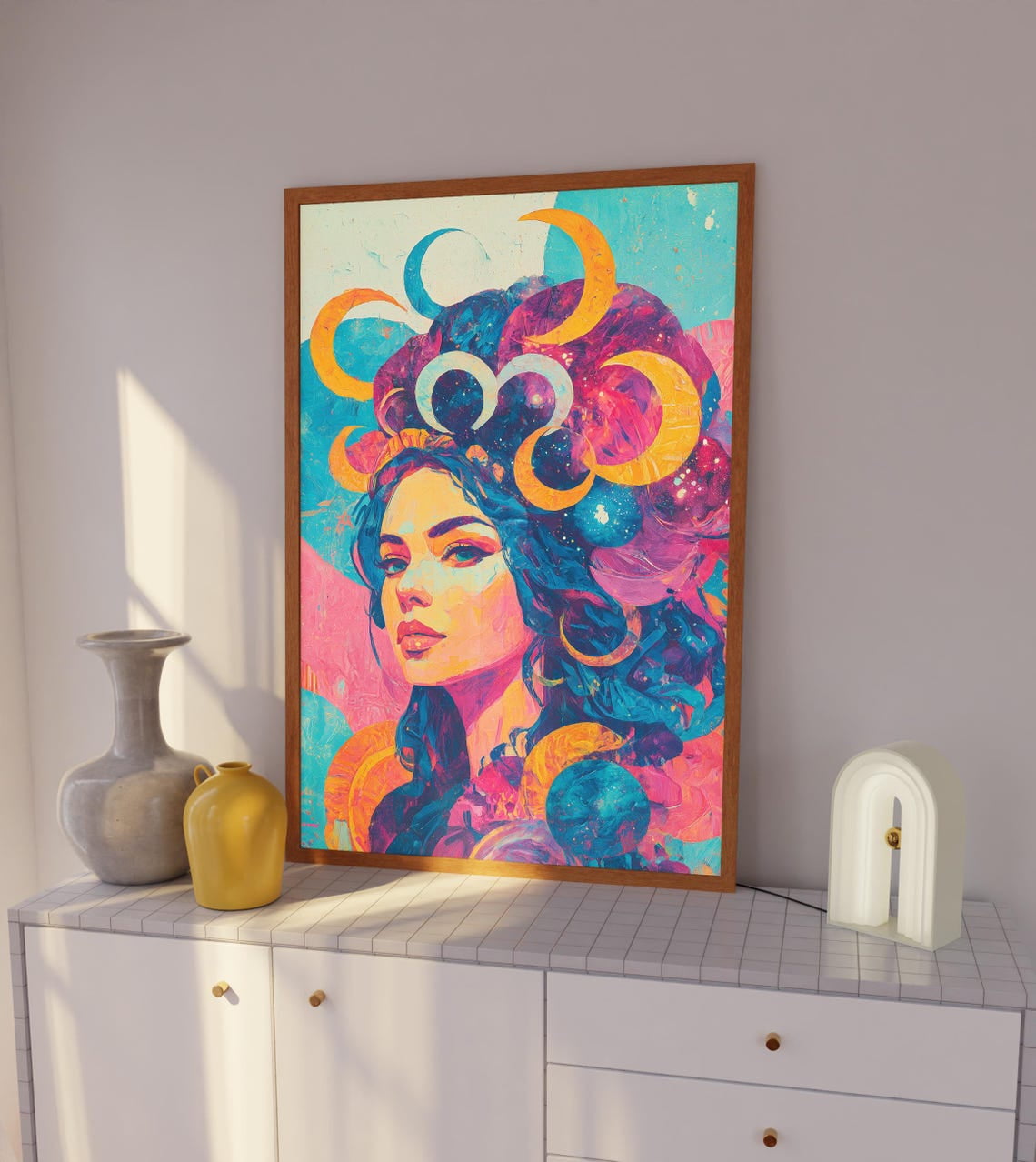 DOPAPRINT Maximalist Eclectic Moon Woman Wall Art, Retro 70S Celestial ...