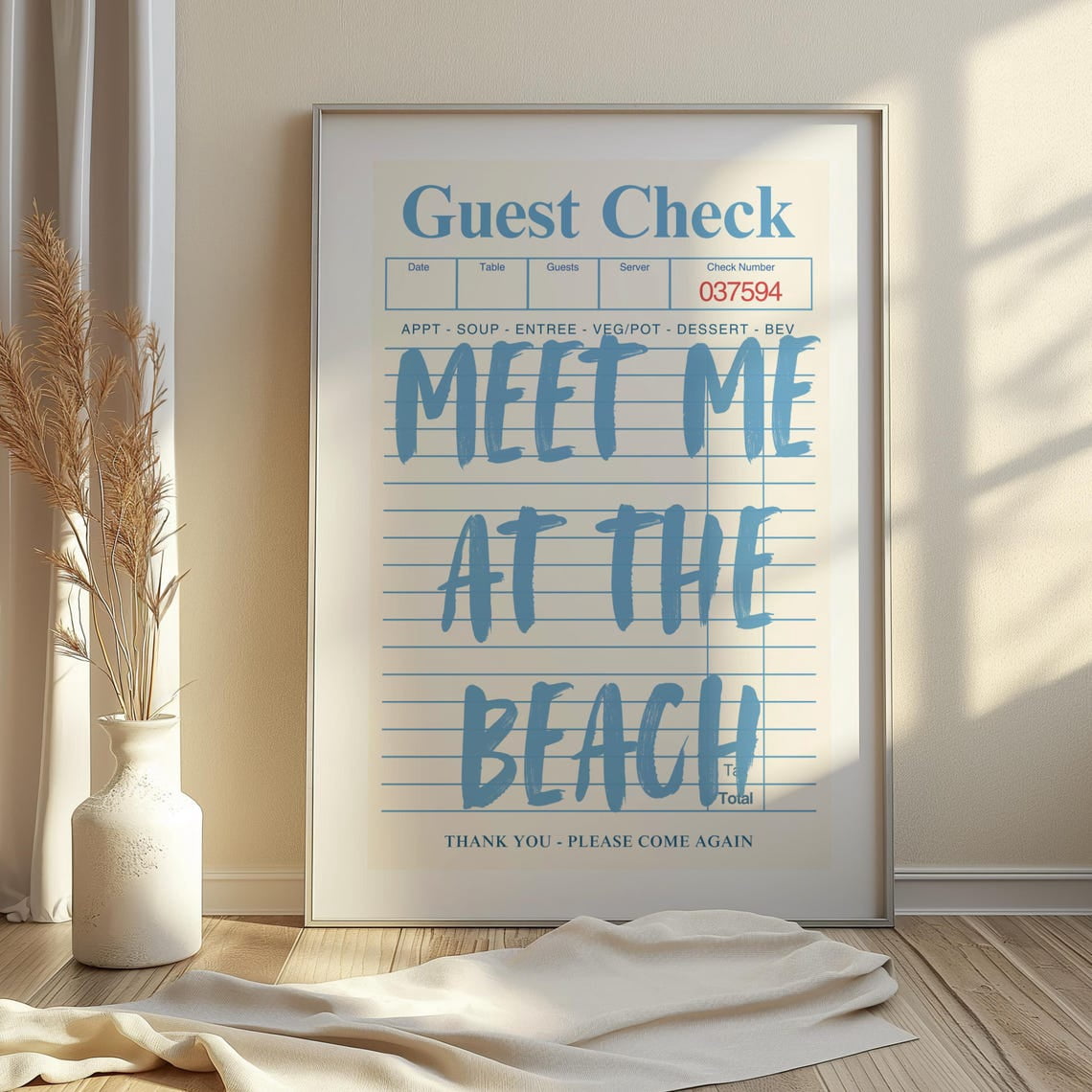 DOPAPRINT Meet Me At The Beach, Retro Guest Check Print, Beachy Wall ...