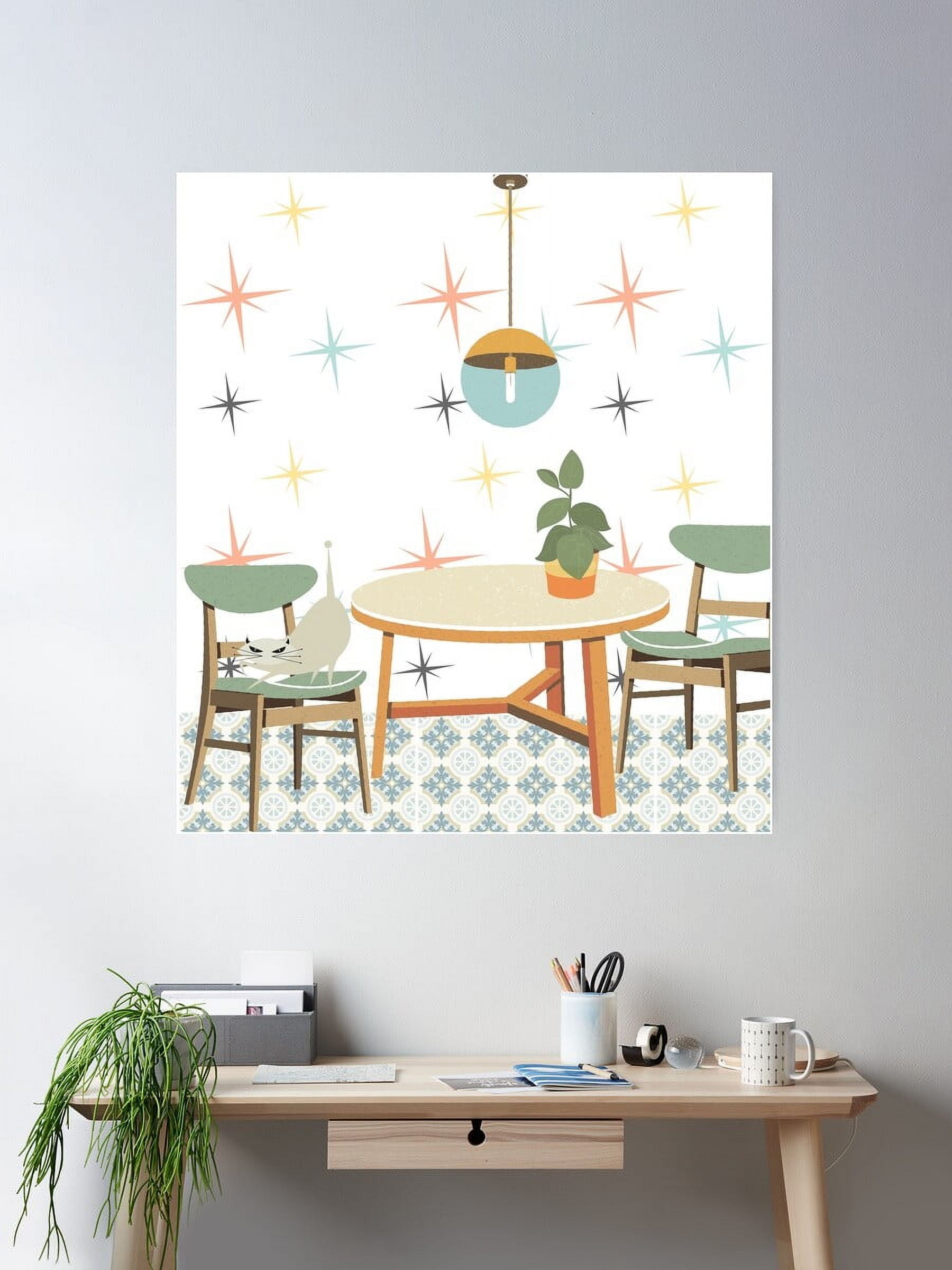 DOPAPRINT Mid Century Modern Kitchen With Cat Poster Wall Art, Modern ...