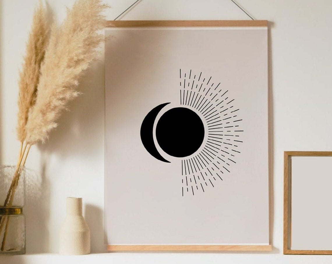 DOPAPRINT Mid Century Print Sun And Moon Black Sun Neutral Colors Print ...
