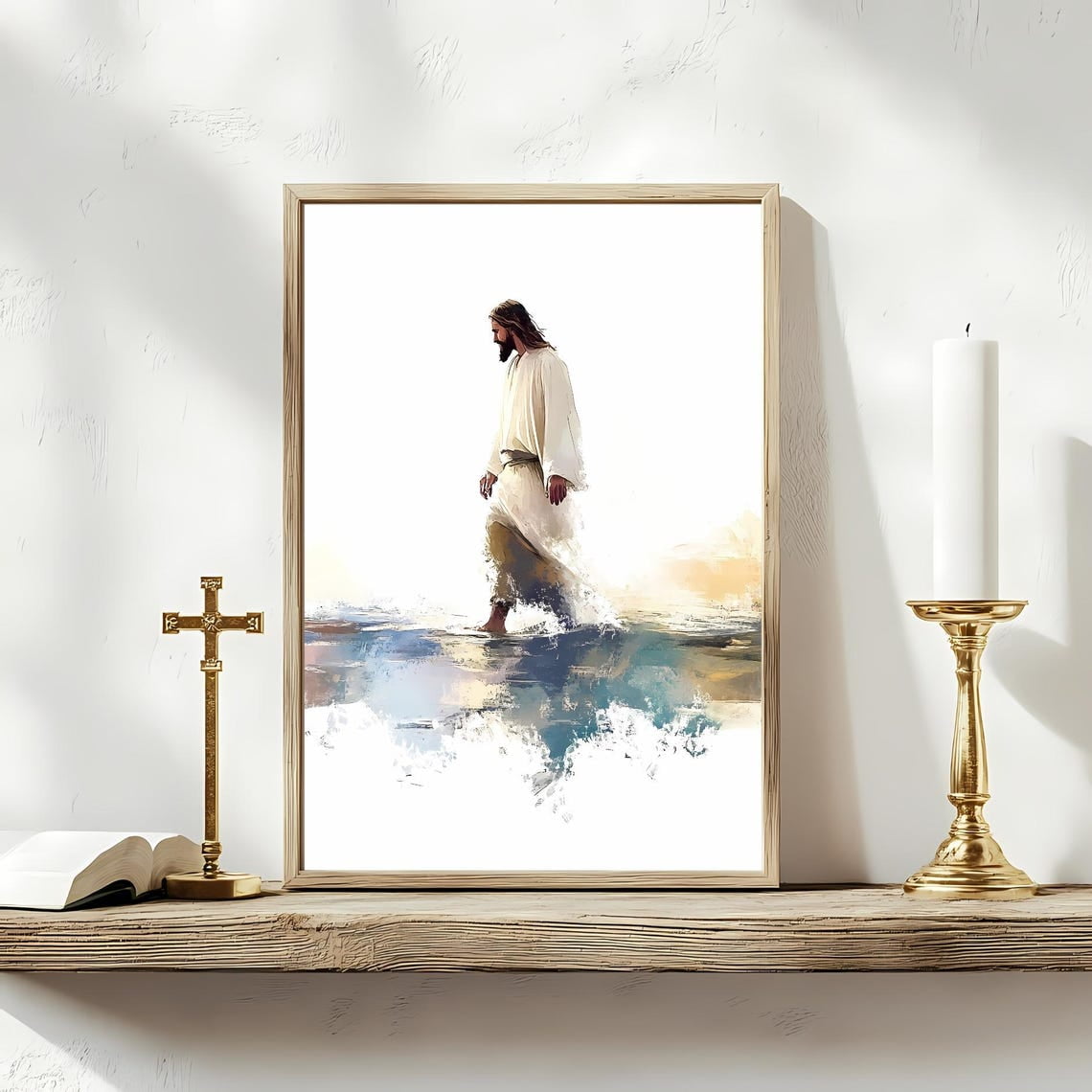 DOPAPRINT Minimalist Jesus Watercolor Style, Walking On Water Christian ...