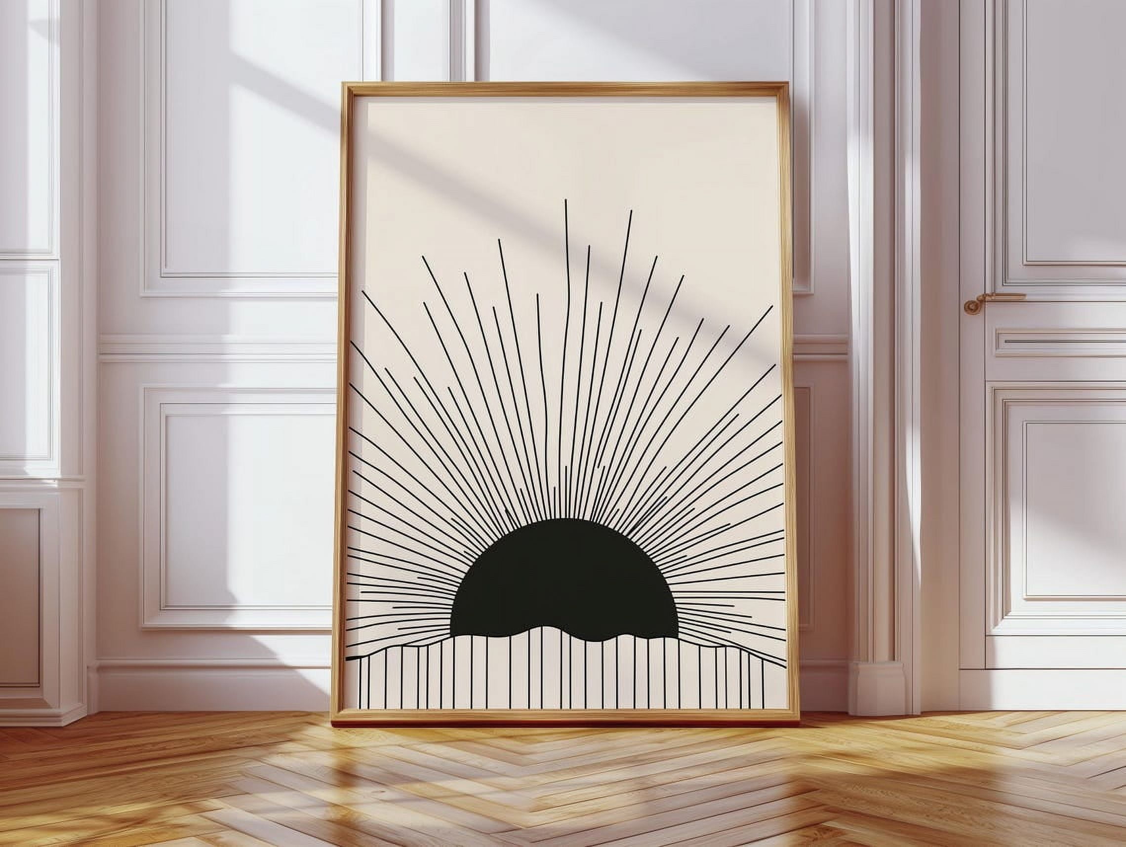 DOPAPRINT Minimalist Rising Sun Wall Art Boho Black And White Sunburst ...