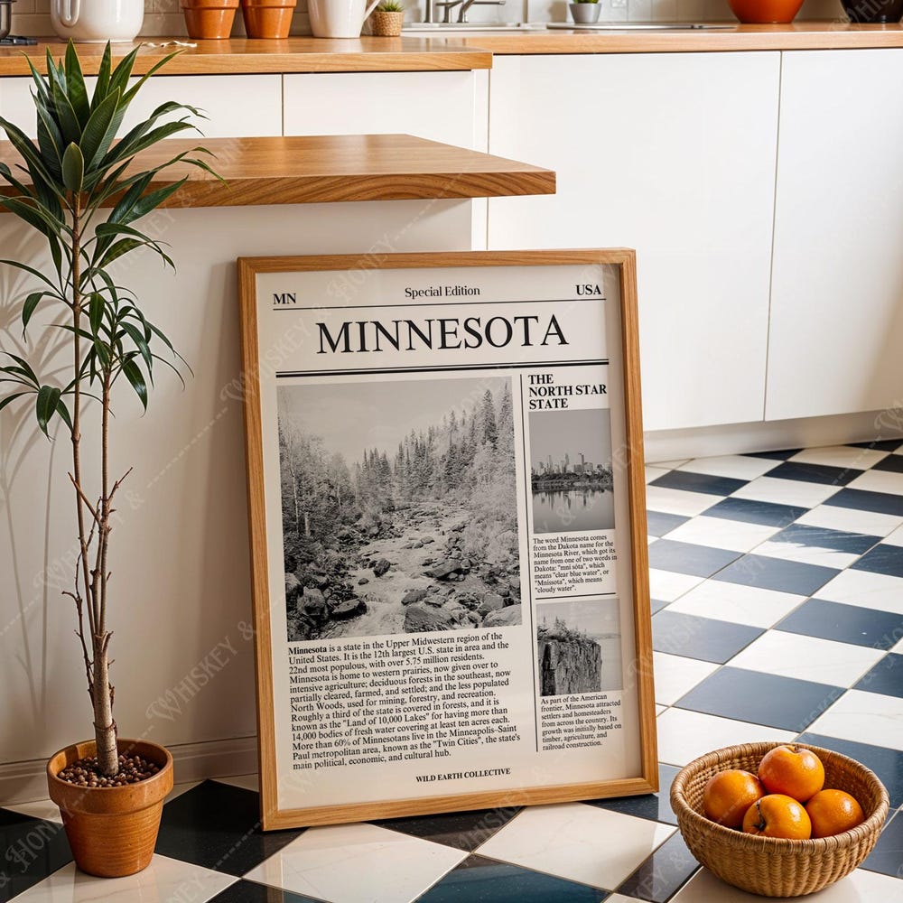 DOPAPRINT, Minnesota State Art Poster, Newspaper Art, Black and White ...